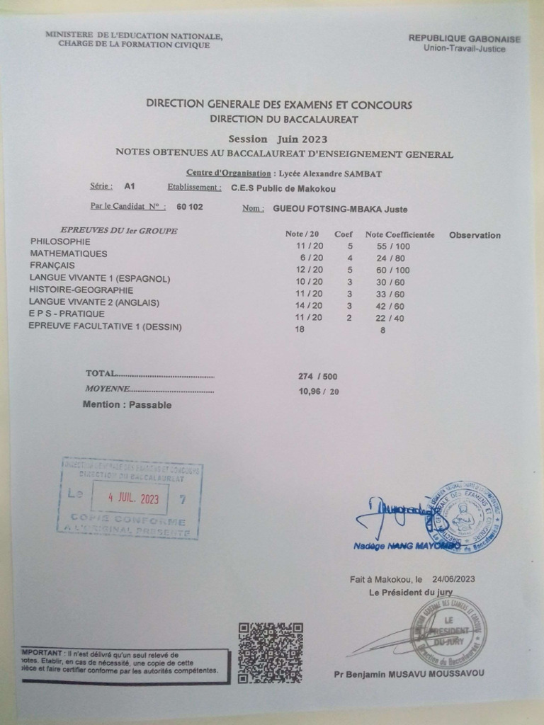 0ba23c Releve Notes Bac | PDF