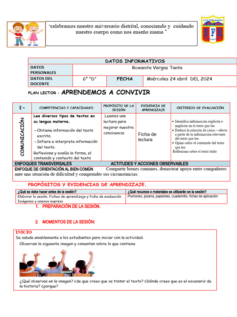 Sesion Plan Lector | PDF | Aprendizaje | Evaluación