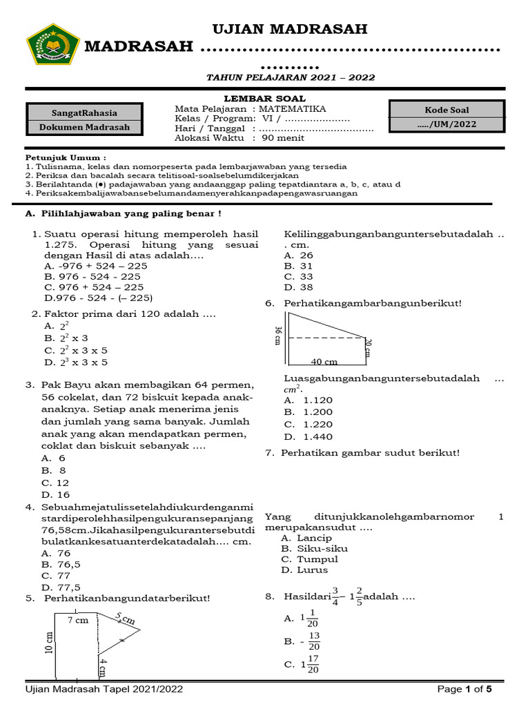 Master Soal, Mapel Matematika Mi | PDF