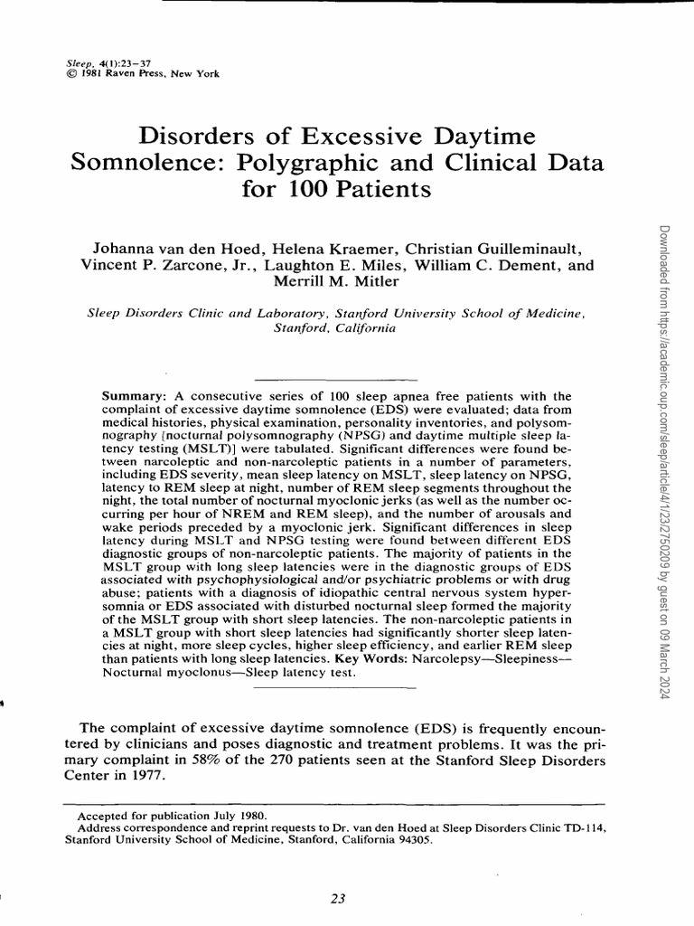Excessive Daytime Somnolence Study | PDF | Sleep | Neurology