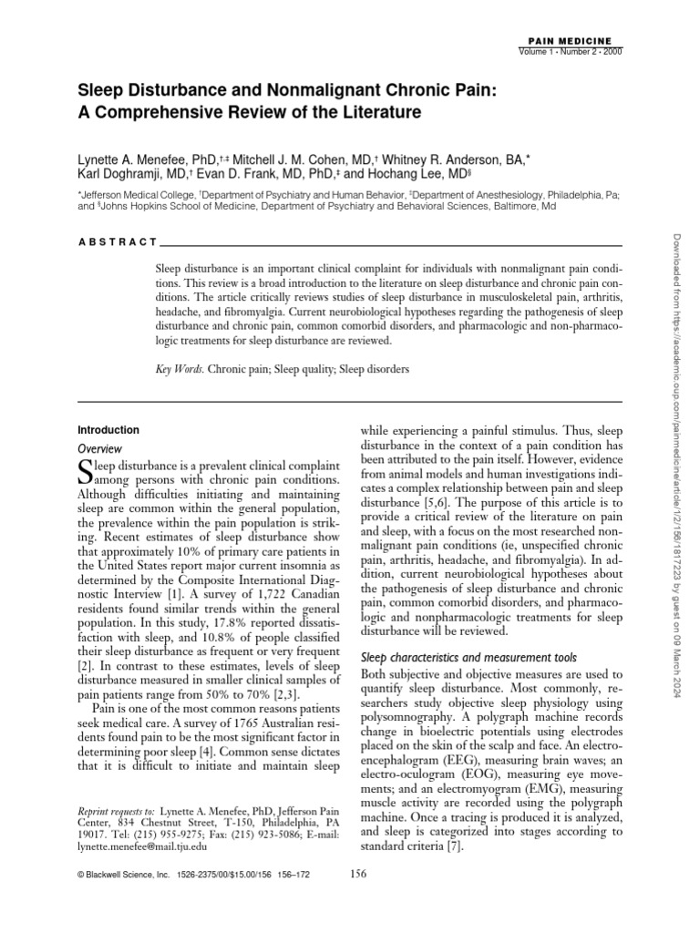 Sleep Disturbance and Nonmalignant Chronic Pain | PDF | Fibromyalgia ...