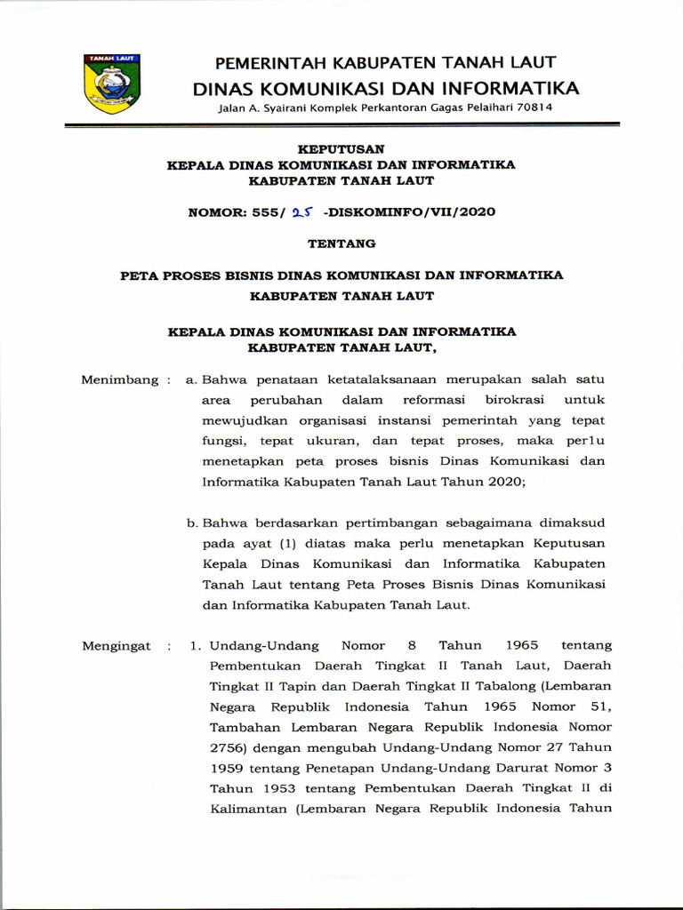 SK Peta Proses Bisnis Diskominfo Tala | PDF