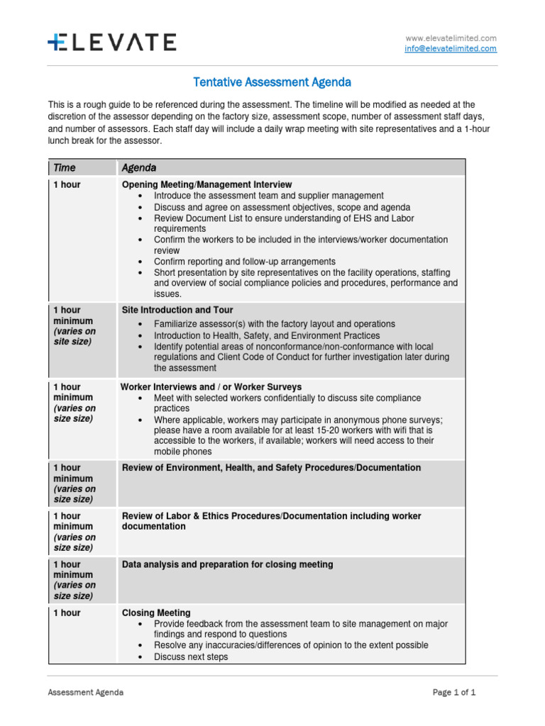 EVT, LRQA - ASMT - Tentative Assessment Agenda | PDF | Regulatory ...