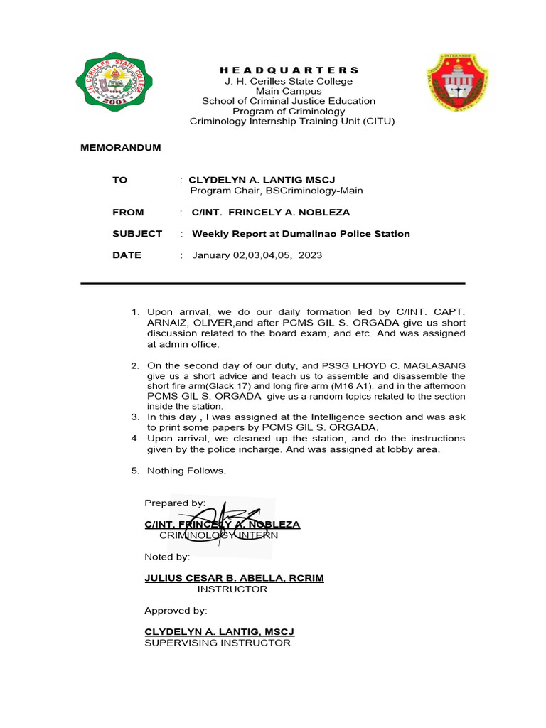 Guipos 1st 2nd Weekly Report Nobleza | PDF | Criminal Justice | Crime ...