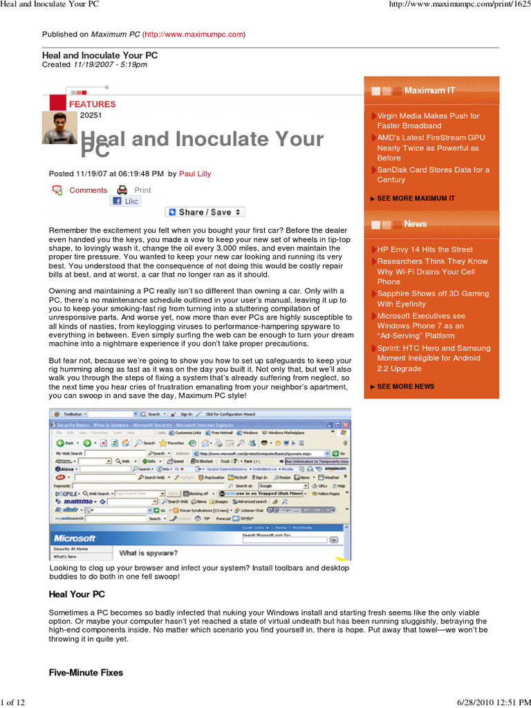 Heal and Inoculate Your PC | PDF | Computer Virus | Spyware
