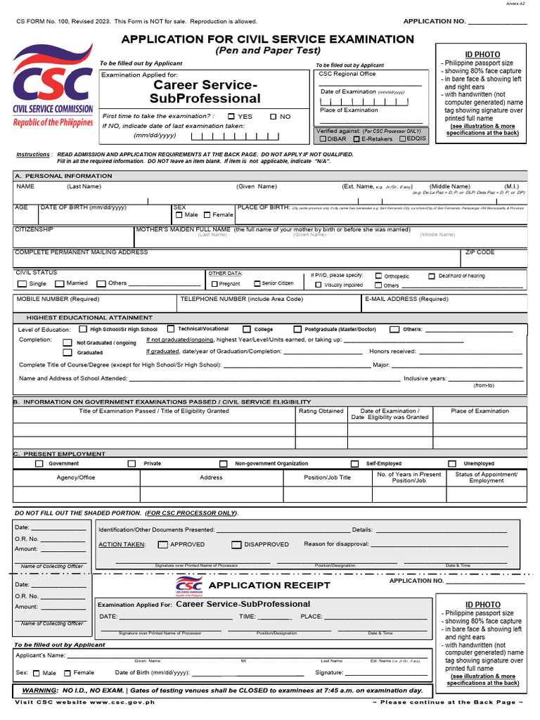 CSC Form No. 100 Application Guide | PDF | Identity Document