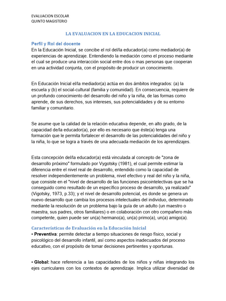 LA_EVALUACION_EN_LA_EDUCACION_INICIAL | PDF | Evaluación | Educación de la primera infancia