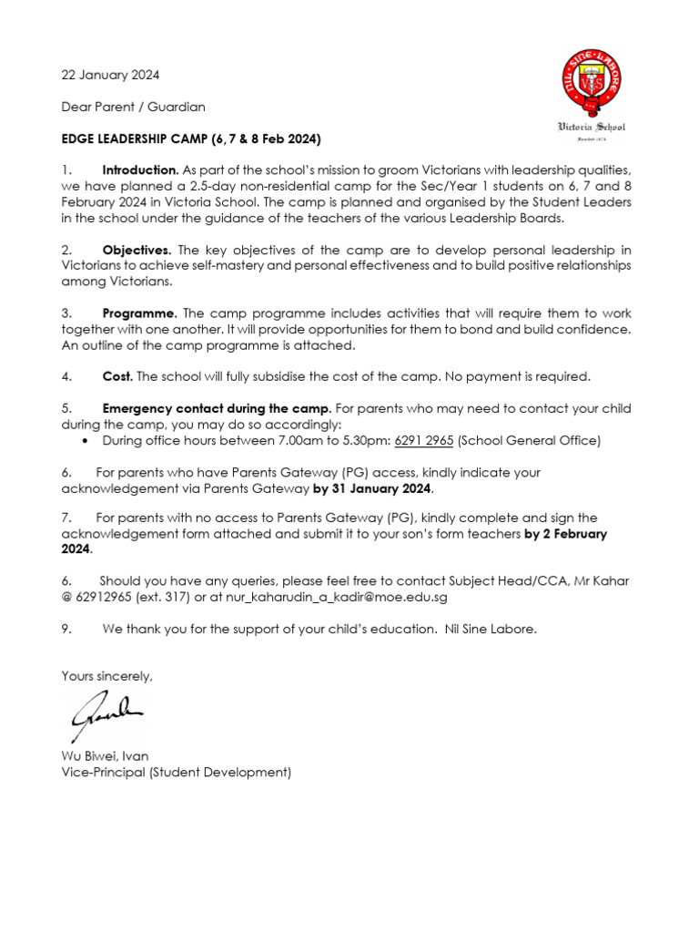 2024 Cohort Camp - Parents Letter - SY1 | PDF