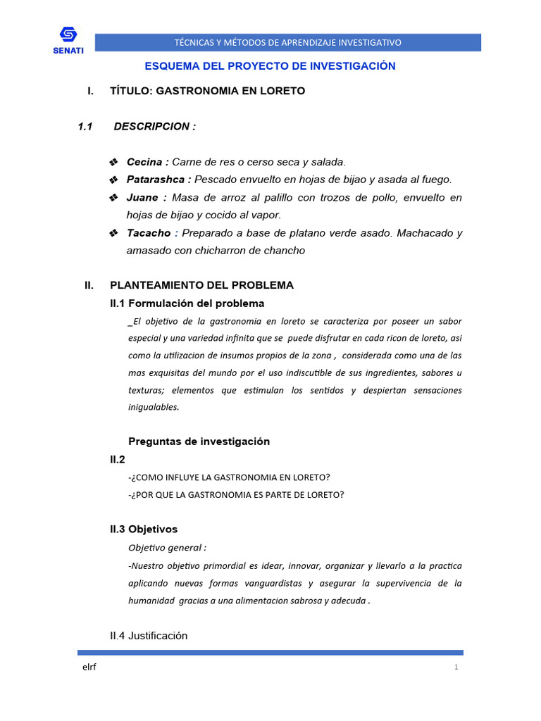 Esquema Del Proyecto de Investigación | PDF | Cocina occidental | Cocina
