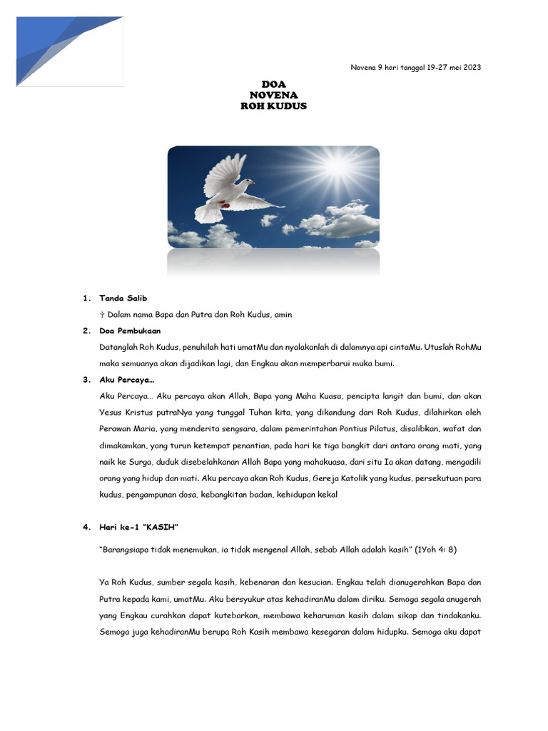 DOA Novena ROH KUDUS 9 Hari Tanggal 19 | PDF