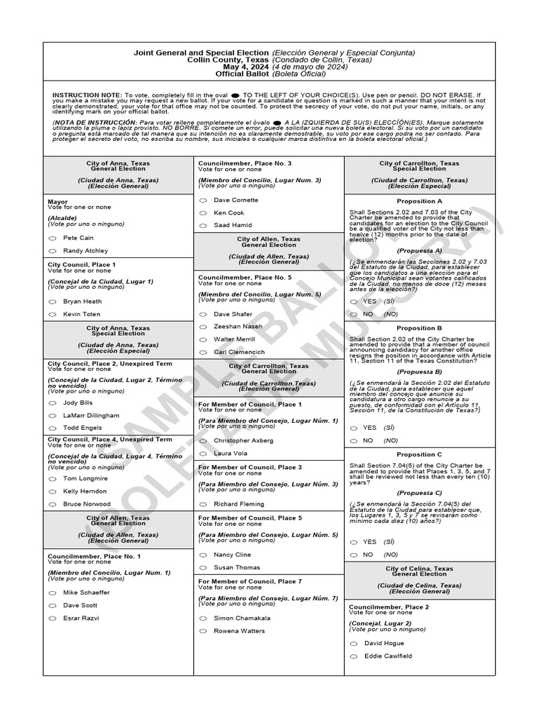 All Race Sample Ballot | PDF | Gobierno