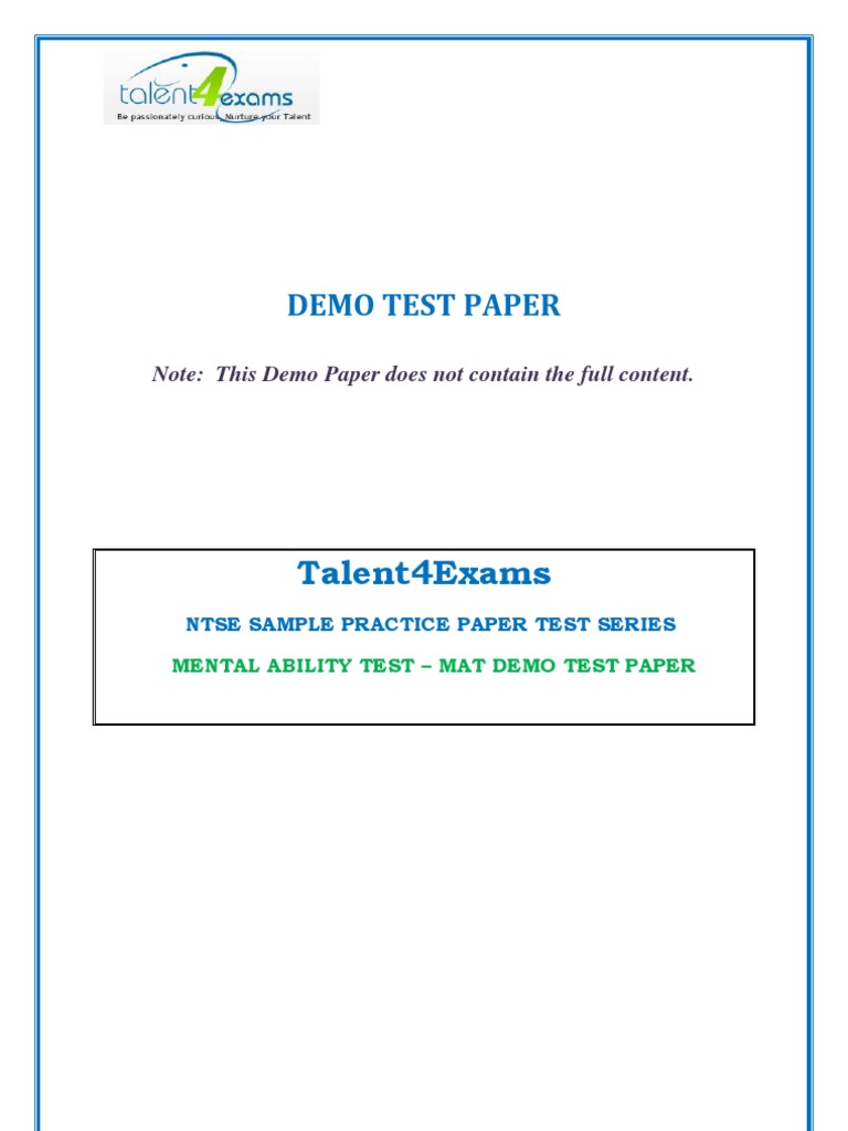 Ntse Mat Sample Paper | PDF