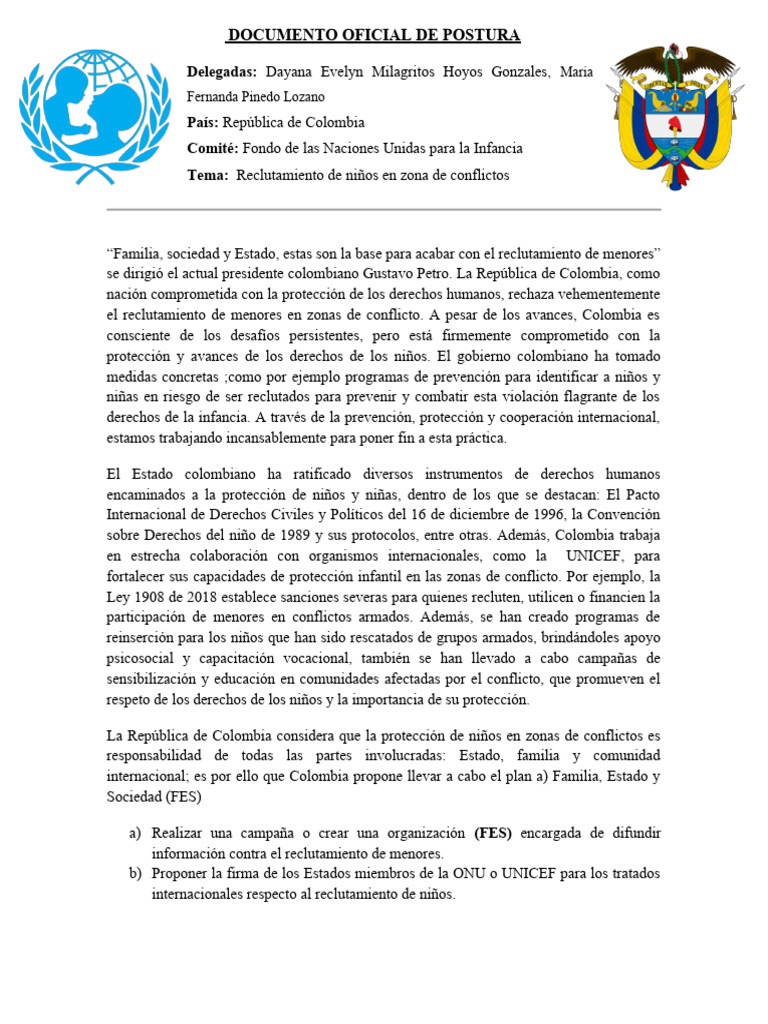 Documento de Postura | PDF | Unicef | Derechos de los niños
