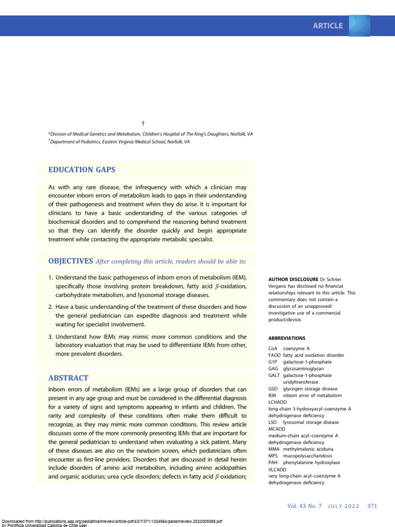 Understanding Inborn Errors of Metabolism | PDF | Diseases And ...