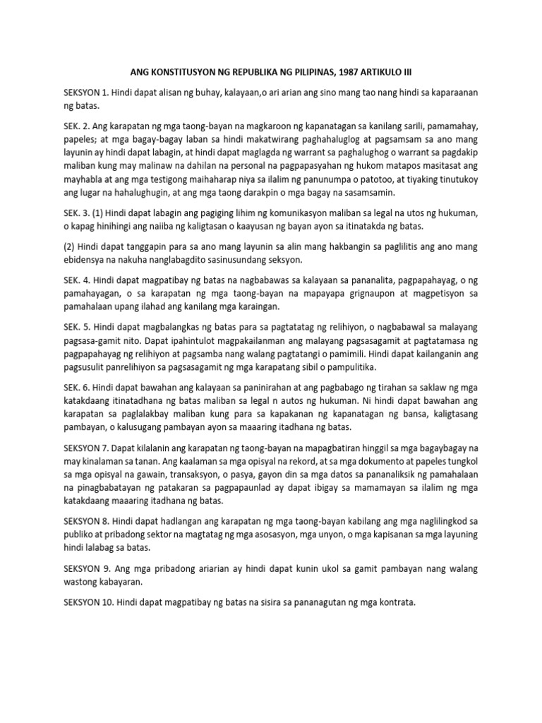 Bill of Rights Article Iii | PDF