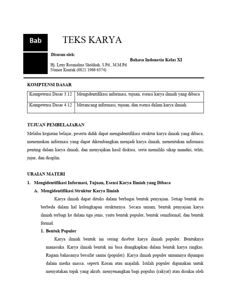 Modul Teks Karya Ilmiah 1 | PDF | Karier & Perkembangan | Sains ...