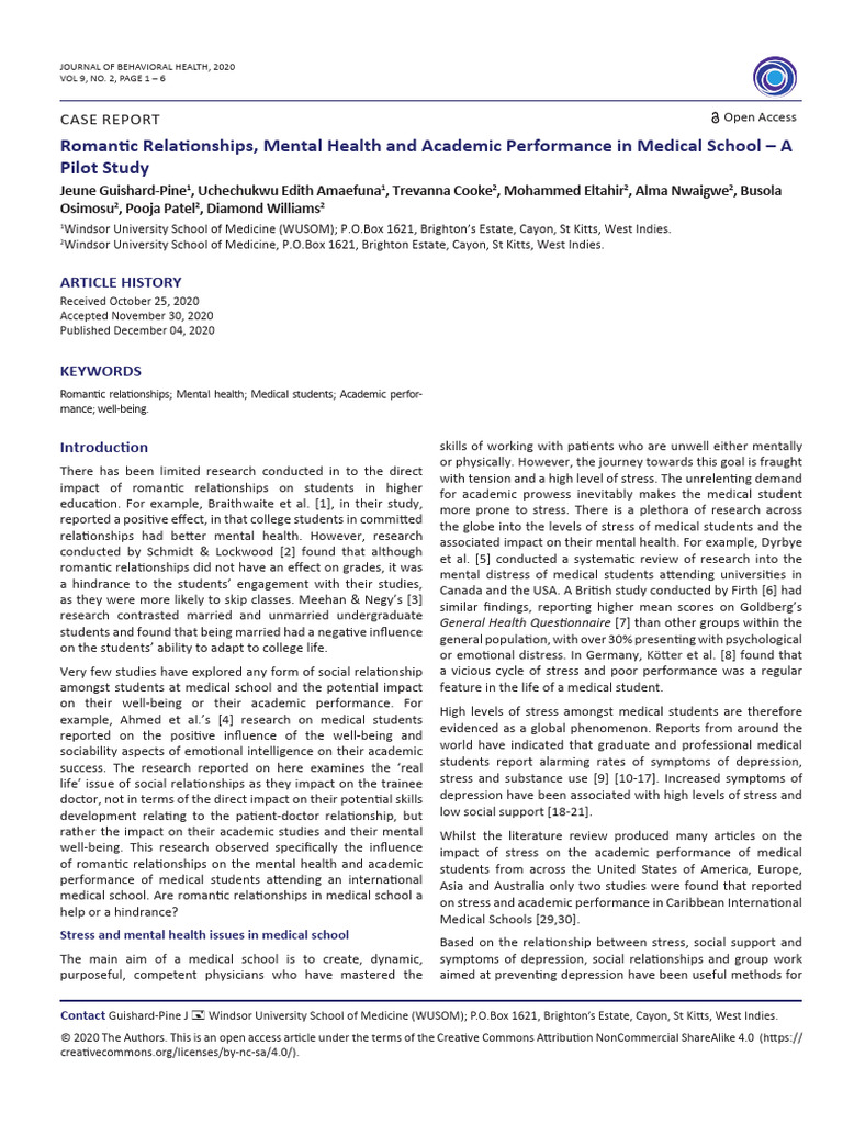 Romantic Relationships Mental Health and Academic Performance in ...