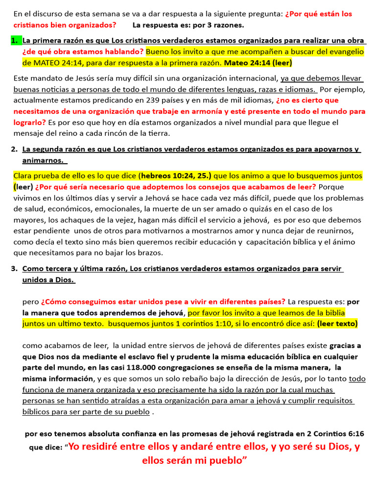 En el discurso de esta semana se va a dar respuesta a la siguiente pregunta | PDF | Jehová | Biblia