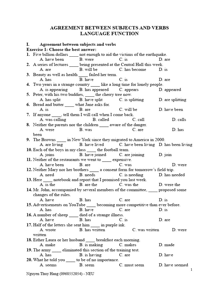 AGREEMENT BETWEEN SUBJECTS AND VERBS | PDF | Pollution | Water Pollution