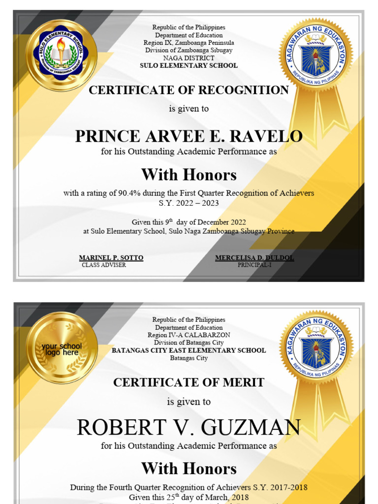 Certificates of Recognition for Achievers | PDF | Philippines