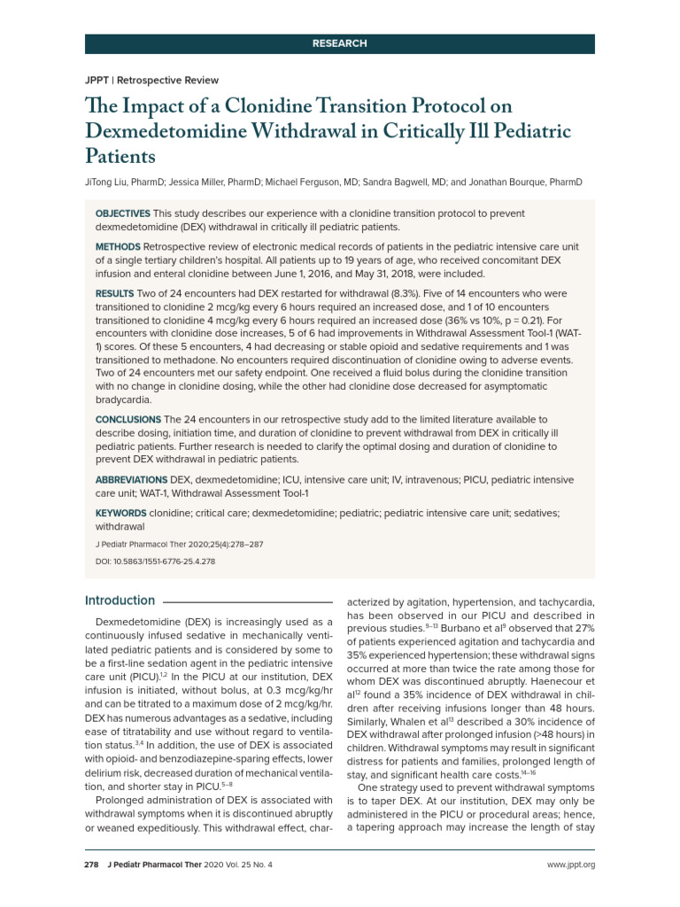 Clonidine Protocol for DEX Withdrawal | PDF | Drug Withdrawal | Medicine