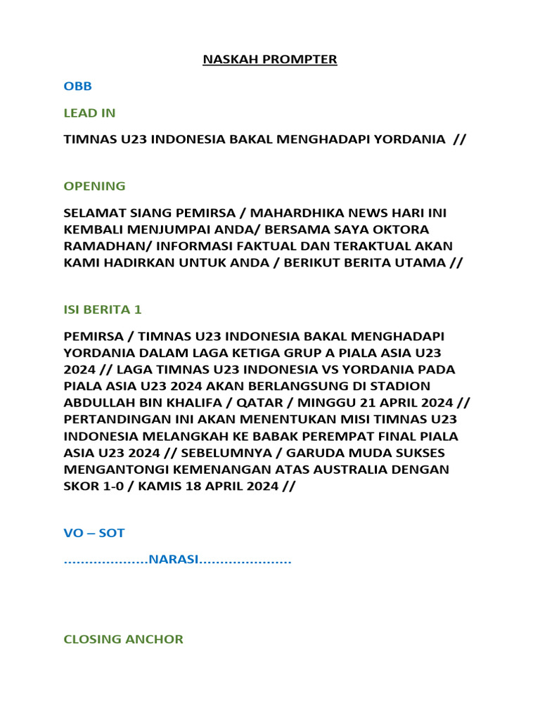 NASKAH PROMPTER BREAKING NEWS TORA (1) | PDF