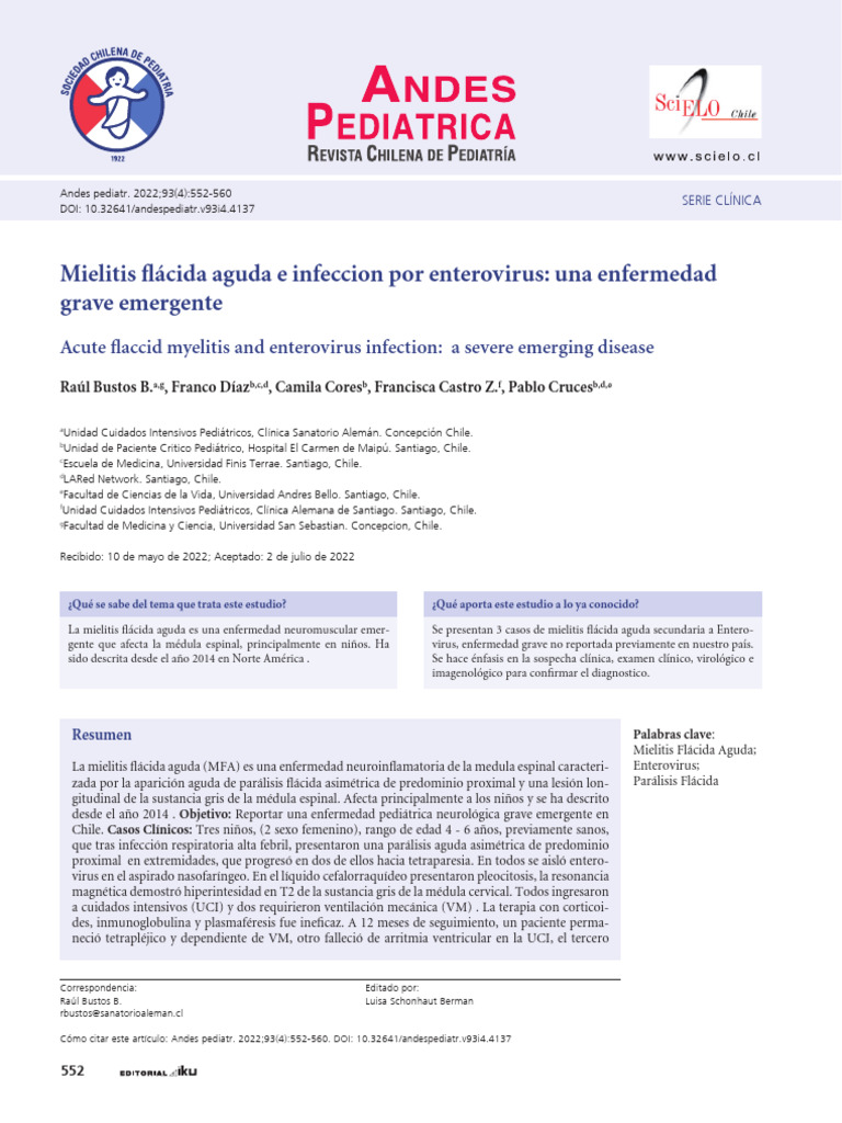 Mielitis Flácida Aguda e Infeccion Por Enterovirus | PDF | Médula ...