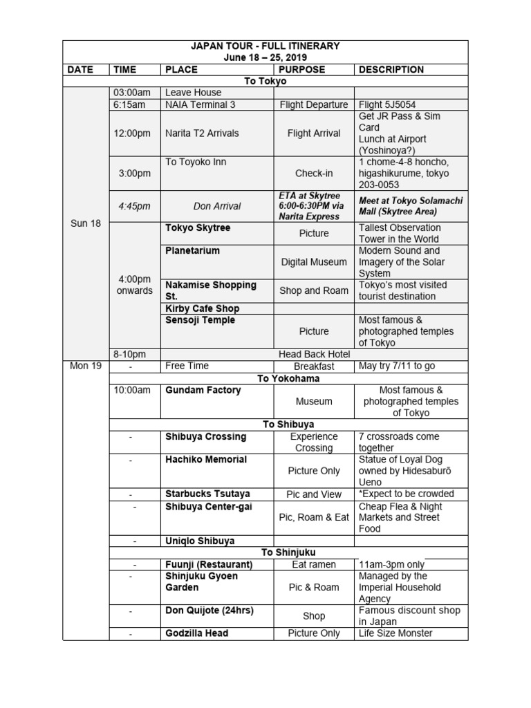 Japan Tour Pdf Tokyo
