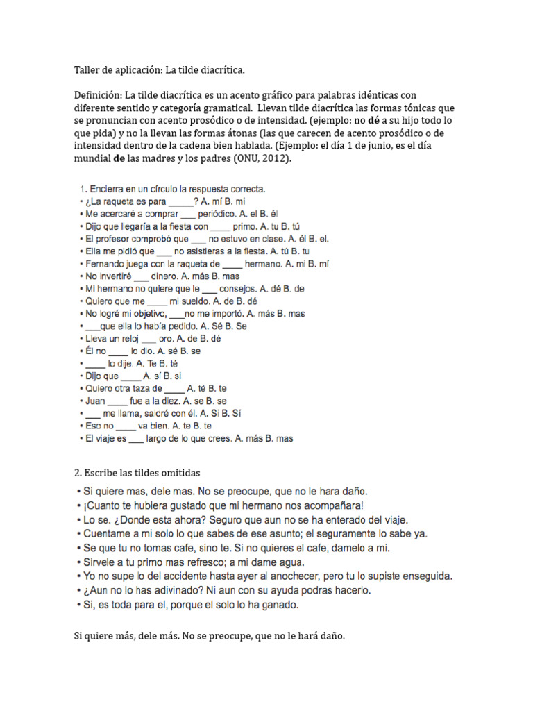 Taller Tilde Diacrítica | PDF