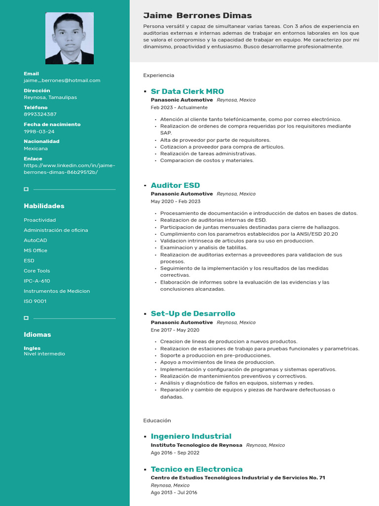 CV-Jaime-Berrones-Dimas-2023 - Tecnico de Calidad III | PDF | México | Informática