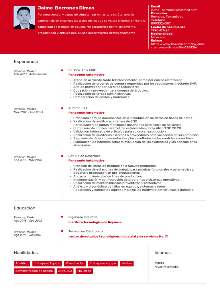 CV Jaime Berrones Dimas 2023 | PDF | México | Informática