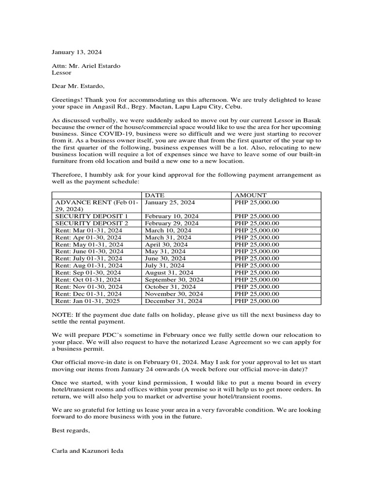 Lease Request and Payment Arrangement | PDF | Lease | Renting