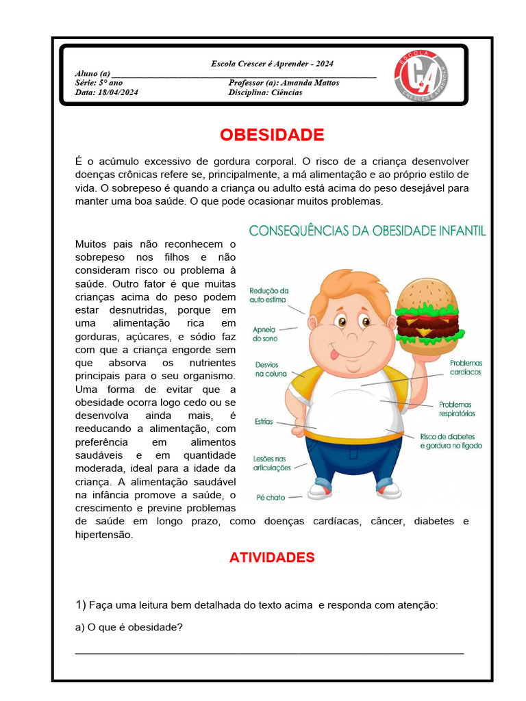 Ativ Ciencias 5 Ano 18 04 | PDF | Obesidade | Medicina Clínica