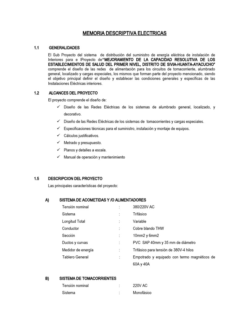 Memoria Descriptiva Isntalaciones Electricas | PDF | Corriente eléctrica | Ingeniería de Edificación