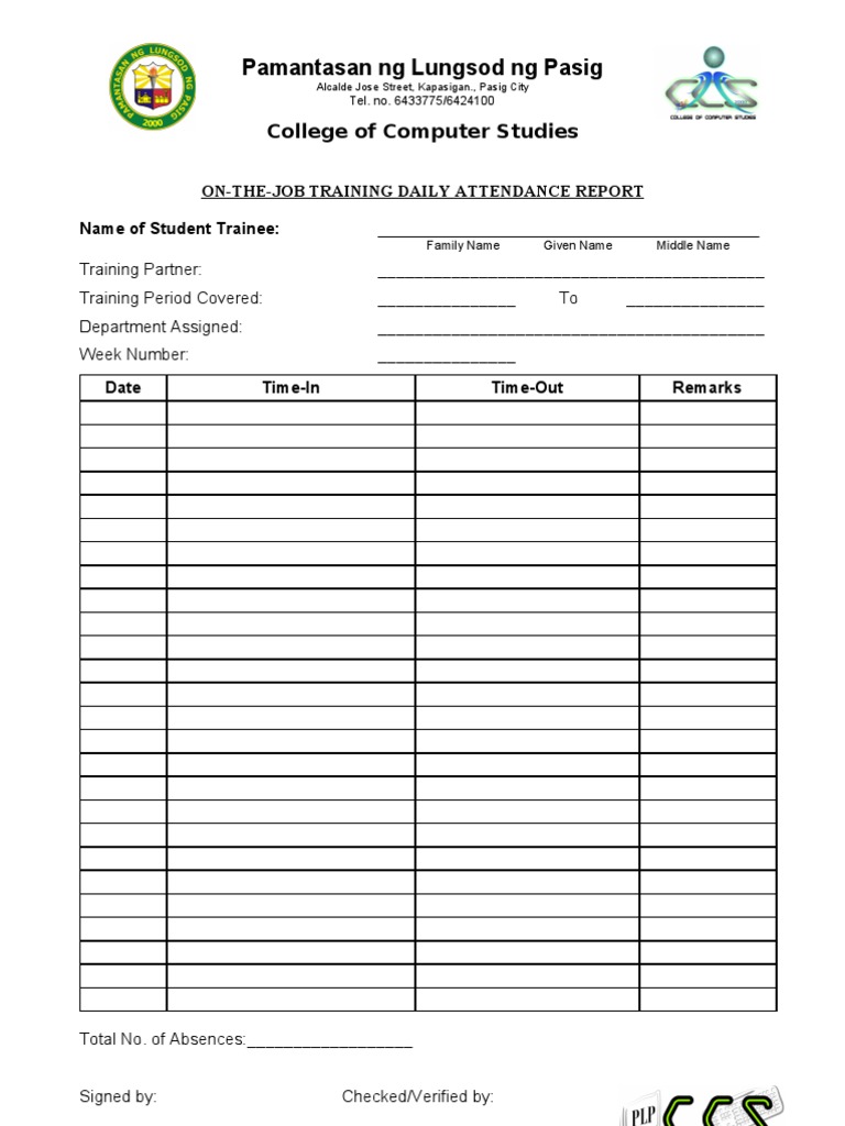Ojt Attendance Form Pdf