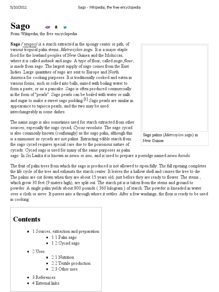 Sago - Wikipedia, The Free Encyclopedia | PDF | Food Industry | Foods