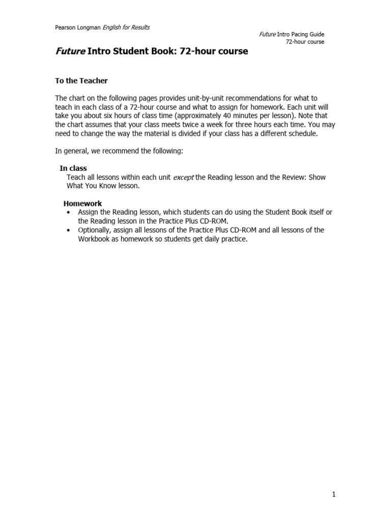 Future INTRO Student Book Pacing Guide 72 Hours 100809 2 | PDF ...