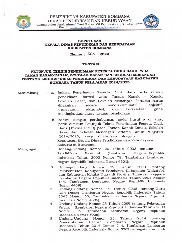 Juknis PPDB Kabupaten Bombana 2024/2025 | PDF