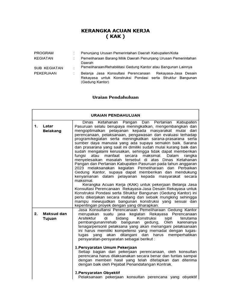 KAK Perencanaan Gedung Kantor | PDF | Bisnis