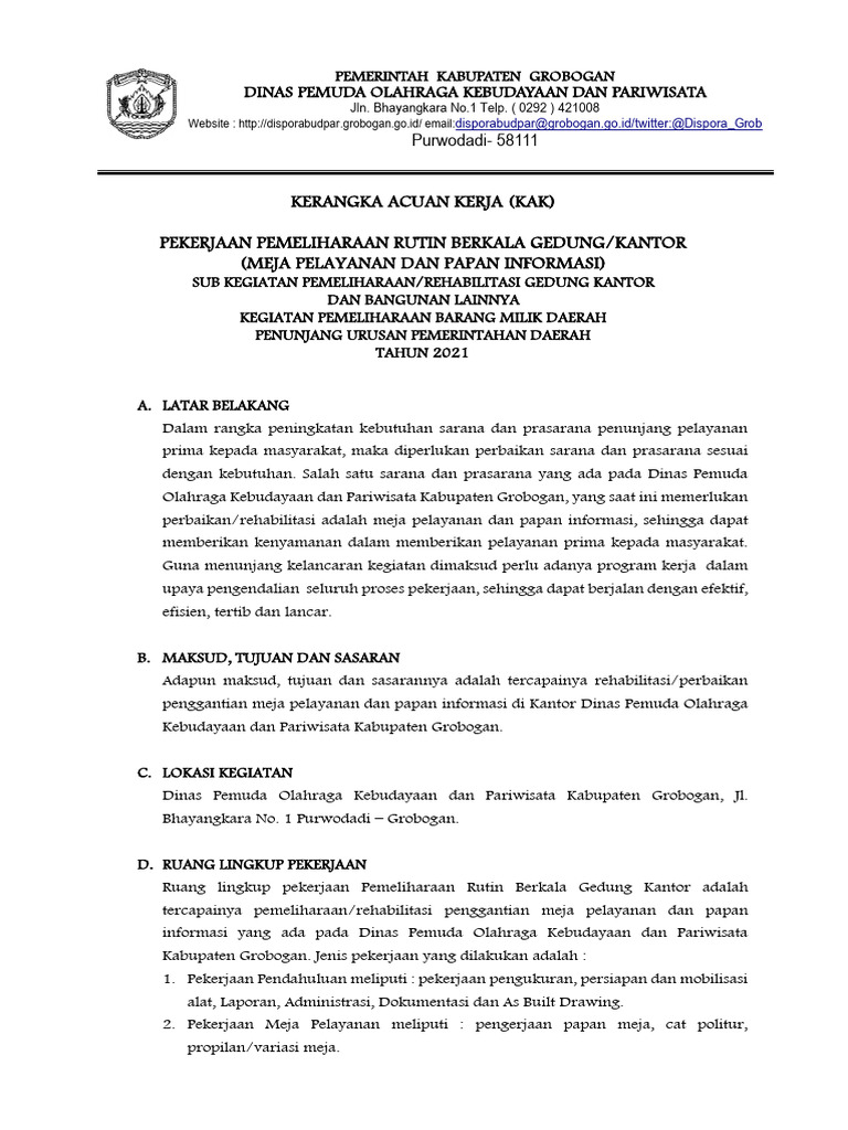 Kak Pemeliharaan Rutin Berkala Gedung Kantor 2021 | PDF | Teknologi & Rekayasa