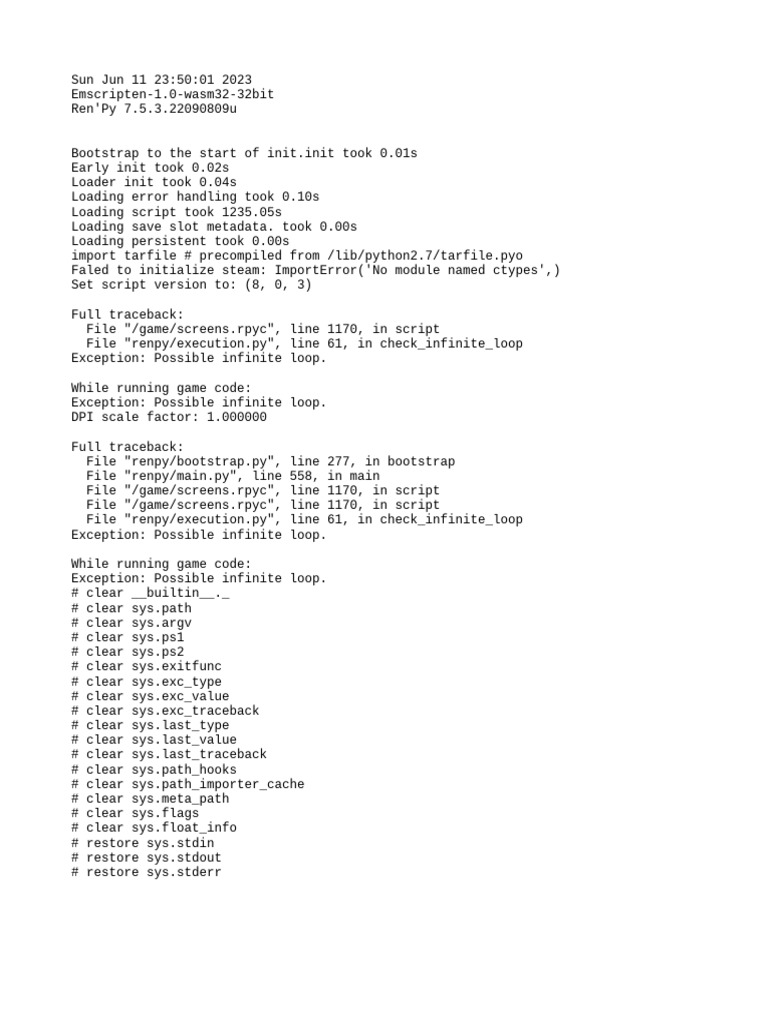 Ren'Py Infinite Loop Error Log | PDF