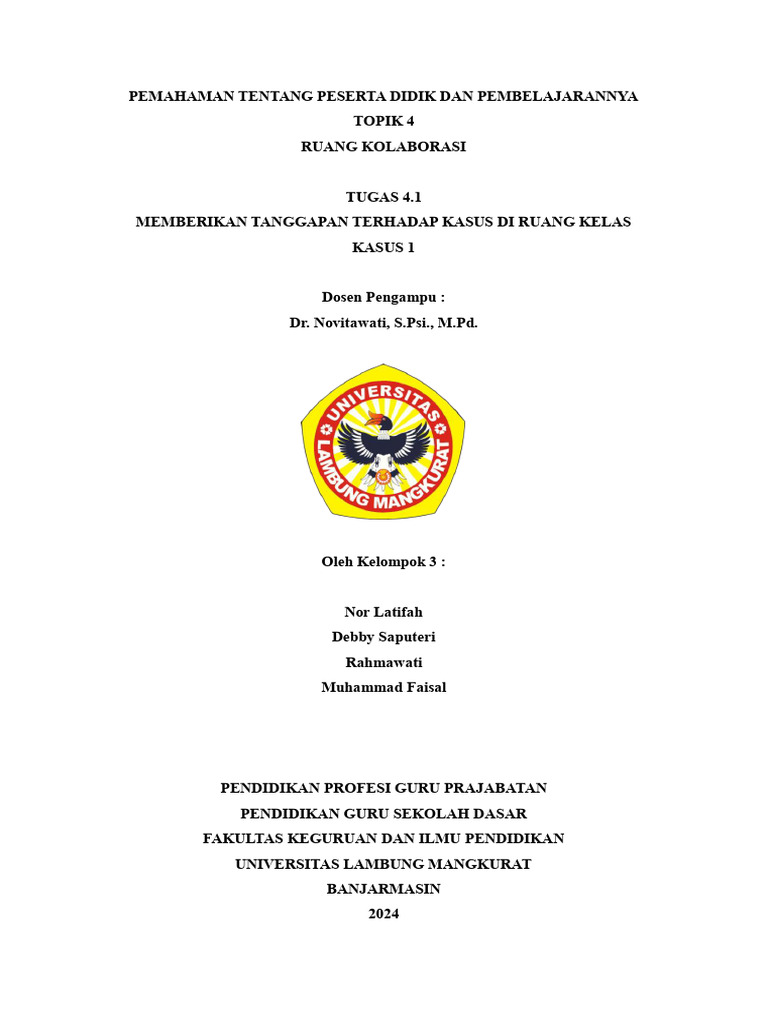 T4 - Ruang Kolaborasi - Kel. 3 - Tugas 4.1 Kasus 1 - Pemahaman Tentang Peserta Didik | PDF ...