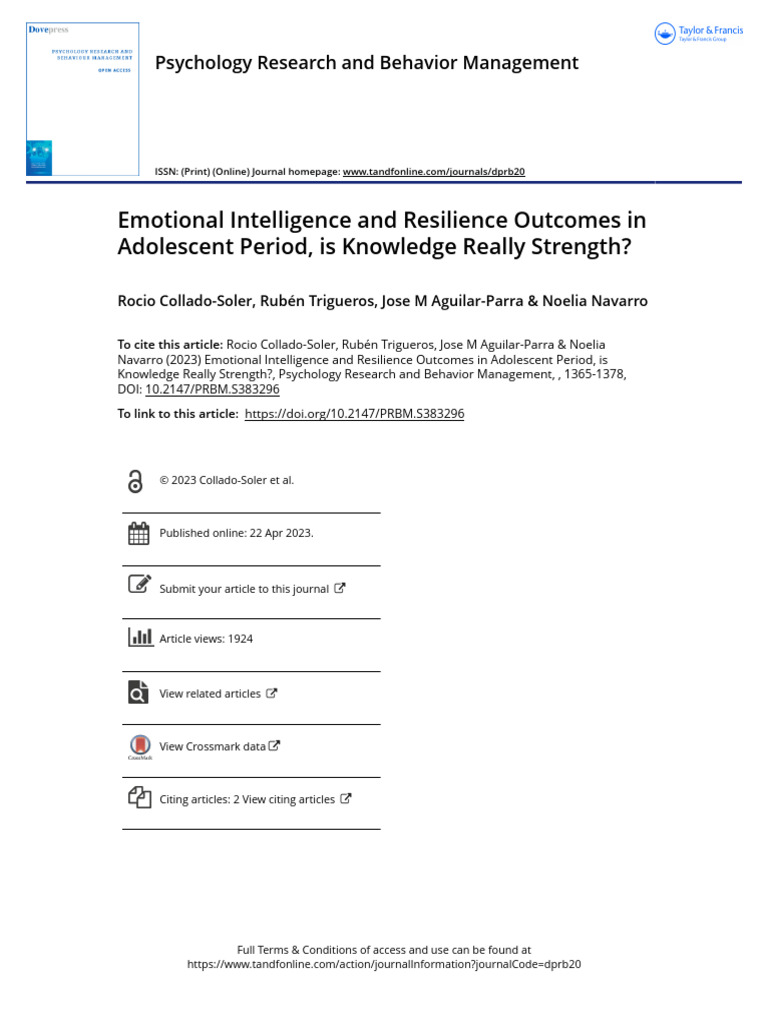 2. Emotional Intelligence and Resilience Outcomes in Adolescent Period is Knowledge Really ...