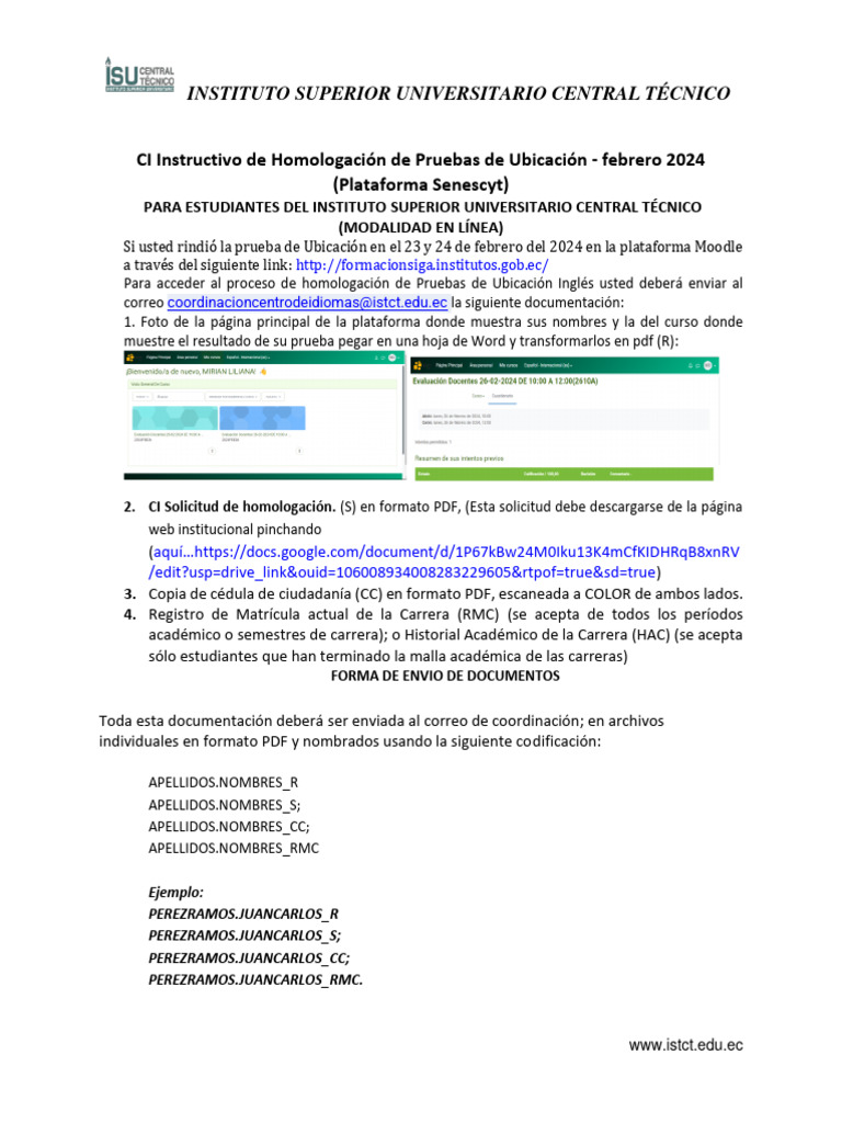 CI - Instructivo - Homologacion de Pruebas de Ubicacion - Febrero 2024 | PDF