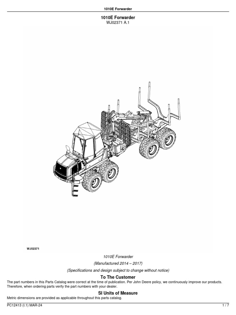 1010E Forwarder S N 005003 005472 Tier 3 Fixed Cabin Engine 4045HTJ87 ...