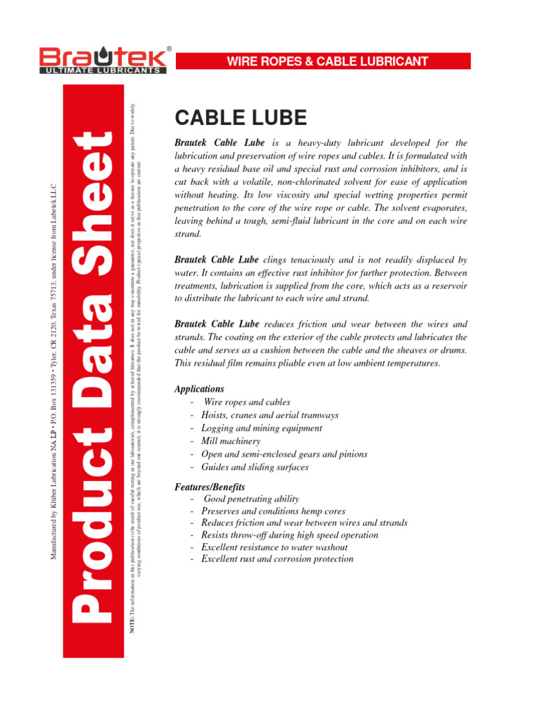 H.T Brautek Cable Lube | PDF | Lubricant | Wire