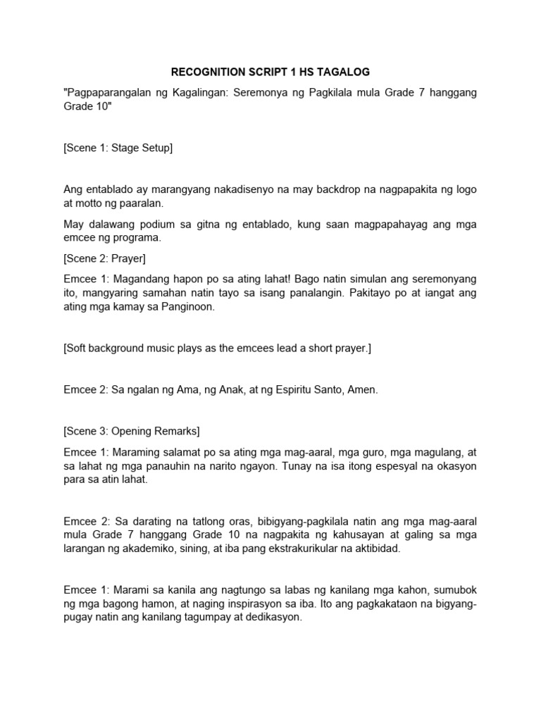 Recognition Script 1 Hs Tagalog | PDF