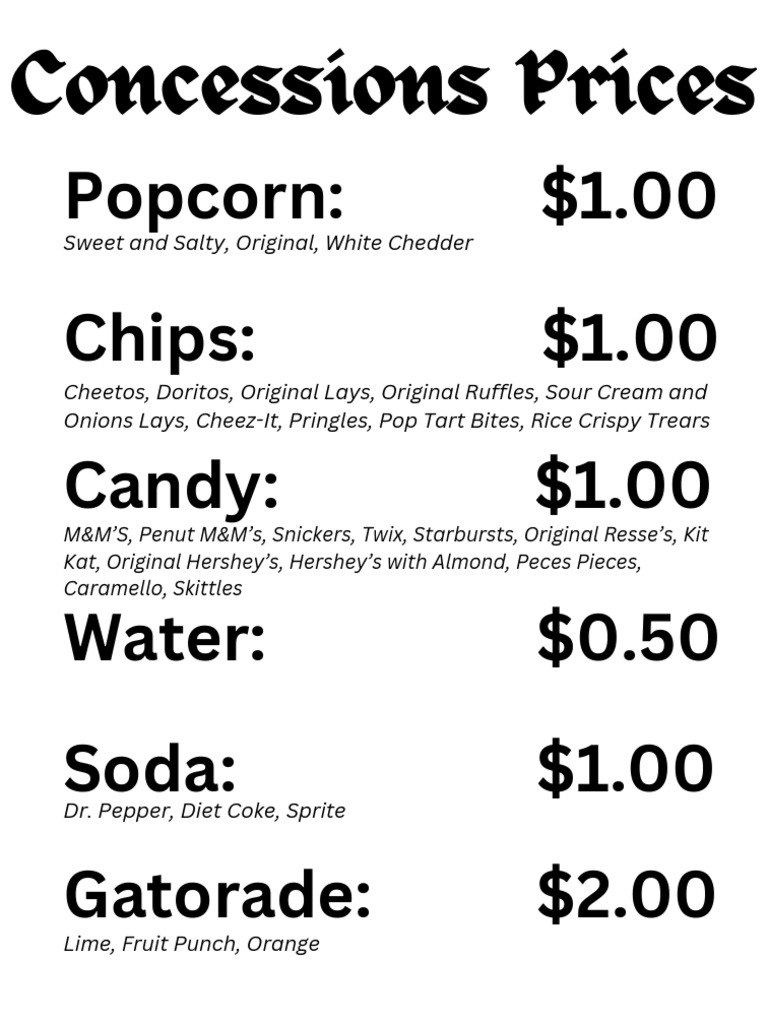 Concession Prices and Menu Items | PDF