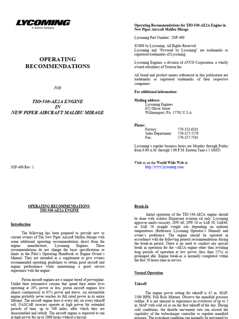 Lycoming Mirage | PDF | Engines | Turbocharger