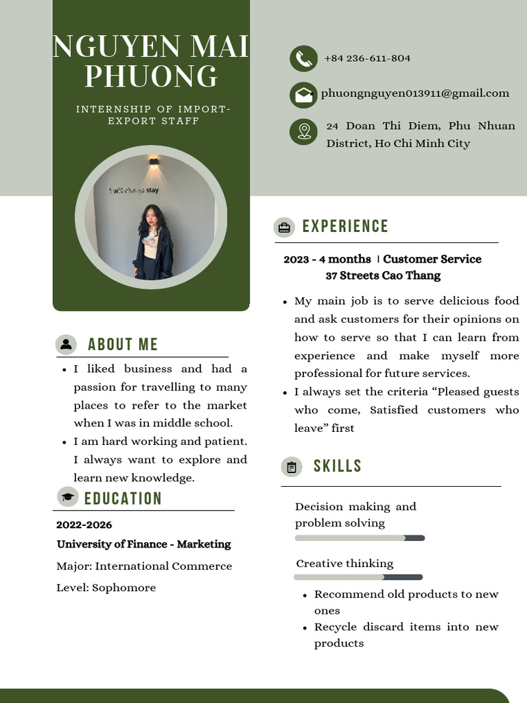 CV Professionnel Vert Moderne Nature | PDF | Cognition